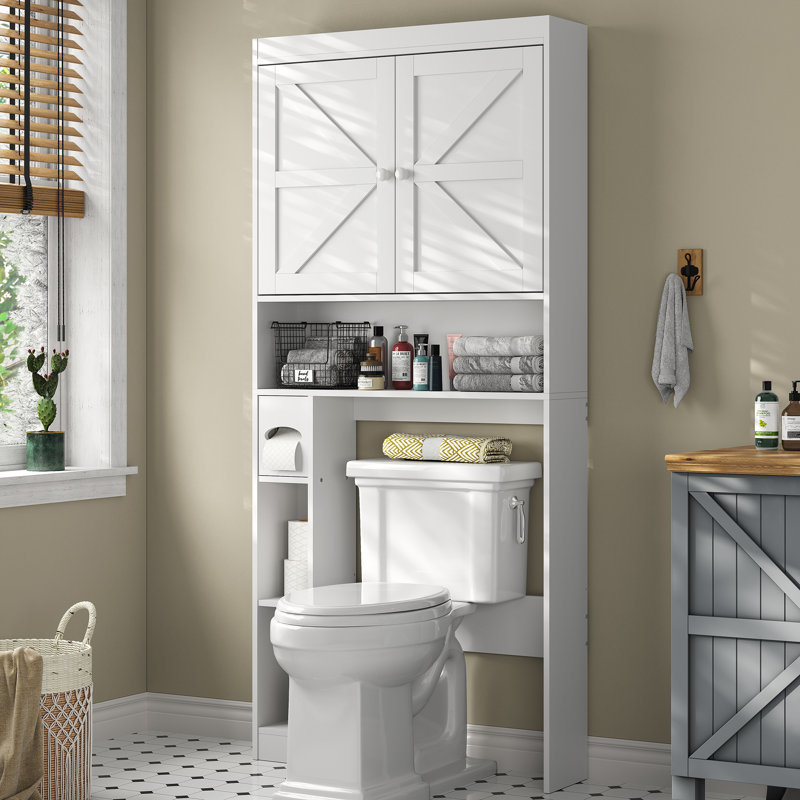 Laxmy Freestanding Over The Toilet Storage Bathroom Storage Cabinet Farmhouse Bathroom Cabinet with Barn Door and Adjustable Shelves Gracie Oaks